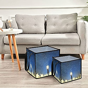 Blueangle Glowing Planet Little Boy Cube Storage Bin with Handles, 13 x 13 x 13 in, Large Collapsible Organizer Storage Basket for Home Décor（336）