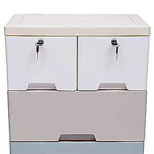 DNYSYSJ 5-Tiers Plastic Drawers Dresser,Macaron Color Closet Drawers Tall Dresser Organizer with 6 Drawers & 2 Locks,Easy Pull Closet Clothes File Toys Organizer Unit Storage Cabinet for Clothing