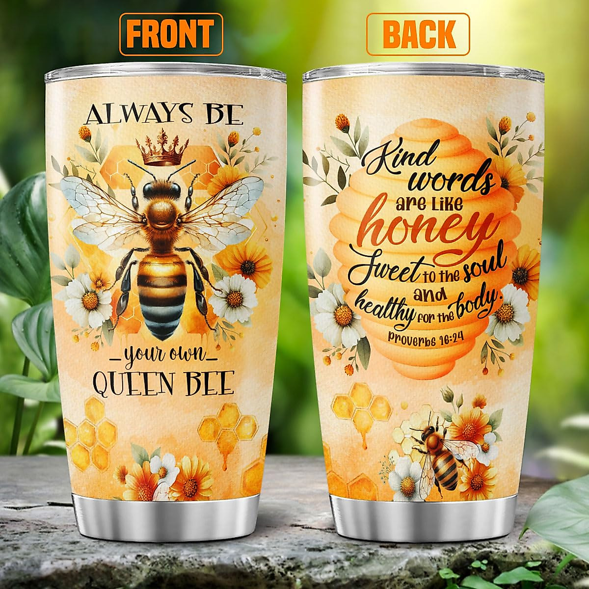 JENOIS Bee Gifts, Tumbler 20 Oz With Lid And Straw, Always Be Queen Bee