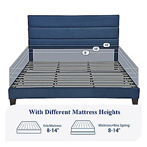 Allewie King Size Platform Bed Frame with Fabric Upholstered Headboard and Wooden Slats Support, Fully Upholstered Mattress Foundation/No Box Spring Needed/Easy Assembly, Navy Blue