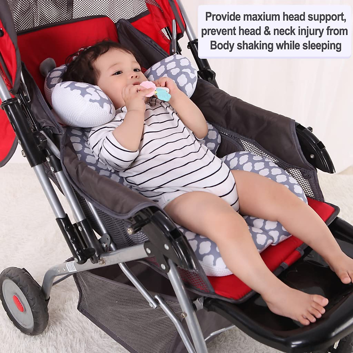 vocheer Head and Body Support Pillow with Neck Support for Baby Car Seat and Strollers, Cloud