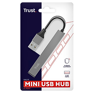 Trust 23786 Halyx Aluminium 4-Port Mini USB 2.0 Hub for PC, Laptop, Mac - Silver