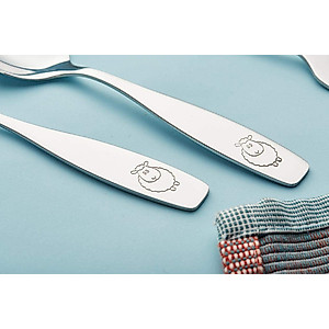 ANNOVA Kids Silverware Children&#039;s Safe Flatware Set Stainless Steel - 12 x Children Dinner Spoons, Toddler Utensils, Metal Cutlery Set for LunchBox (Engraved Dog Bunny) (Stainless Steel, 12 Spoons)