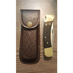 Brown Textured Leather Knife Sheath - Holds a Buck 110. 5" Case. Antique Snap