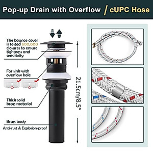 Herogo Black Bathroom Faucet with Bathroom Sink Drain, Single Handle Waterfall Bathroom Sink Faucet for 1 Hole or 3 Holes, Stainless Steel Matte Black Vanity RV Lavatory Faucet with Water Supply Hoses