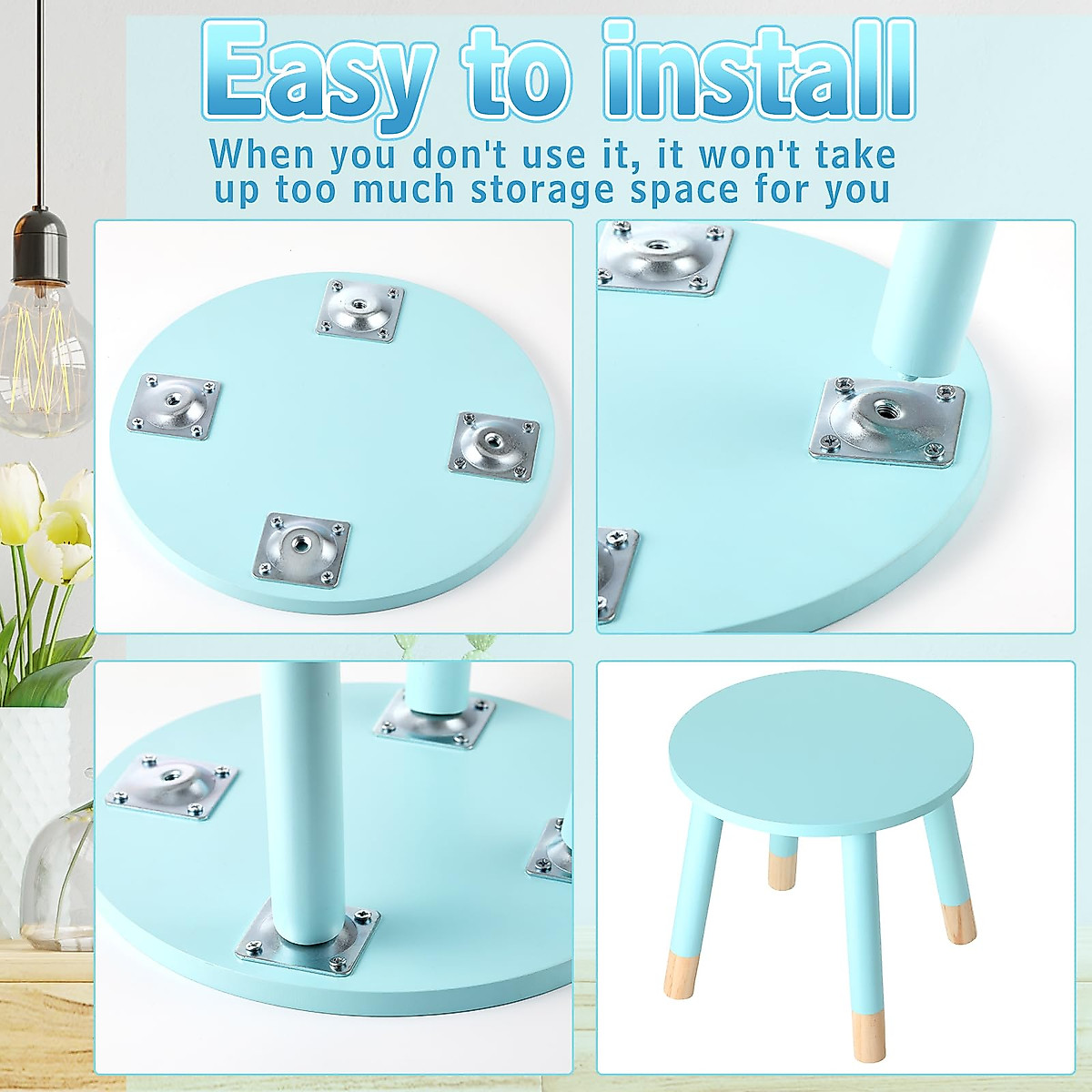 Wenqik 3 Pcs Wooden Step Stool 10.3 Inches Wood Solid Chairs with Assembled Four Legged Multi Purpose Sitting Stool for Matched Sensory Table Bathroom Playroom Kitchen