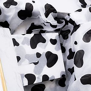 100 Sheets Cow Print Tissue Paper Bulk,Cow Print Tissue Paper for Gift Bags,Black and White Cow Print Tissue Paper for Cow Party ,14 x 20 inch