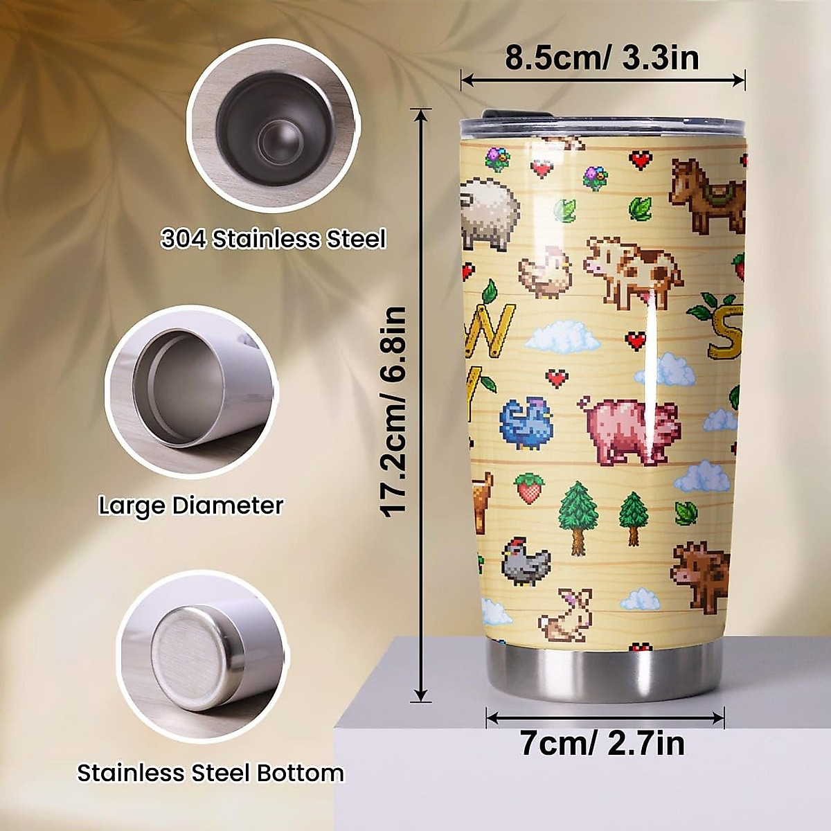 Stardew Farm Valley Collection Tumbler Game Stardew Coffee Valley Tumble Stainless Steel Vacuum Insulated, Thermos Mug With Lids And Straws, Travel Coffee Valley Cup Farm Gifts
