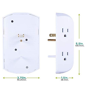 Philips 6-Outlet Extender, 2 Pack, Resettable Circuit Breaker, Adapter Spaced Outlets, 3-Prong, Charging Station, Side Access, Grounded Wall Tap, Perfect for Cell Phone Charging, White, SPS1462WA/37