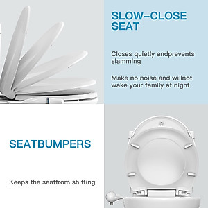 Bidet Toilet Seat, Round Non-Electric Bidet Attachment for Toilet with Self-Cleaning Nozzles, Slow Close Toilet Seat,Quick-Release Easy DIY Installation, Feminine Cleaning | 17" White Quiet-Close