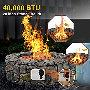 DORTALA Stone Propane Fire Pit, 28 Inch Propane Fire Pit Round w/Lava Rocks, PVC Cover, ETL Certified, Outdoor Gas Fire Pits for Outside Patio Garden Backyard, 40,000 BTU (Gray)