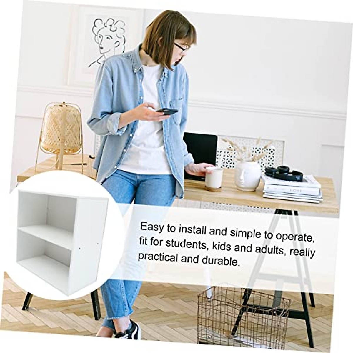Homoyoyo 1pc Locker White Bookshelf Book Shelves for Office White Bookcase Practical Bookcase Household Bookshelf Floor Bookshelf Earth Tones Storage Rack Lip Gloss White Wood-Based Panel