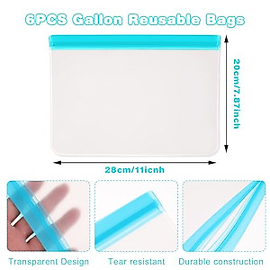 Amabro 6PCS Reusable Freezer Bags, BPA Free Sandwich Food Storage Bags Leakproof Gallon Bags Silicone Snack Bags for Marinate Meats Fruits Veggies Cereal Meal Prep Travel Fridge Kitchen