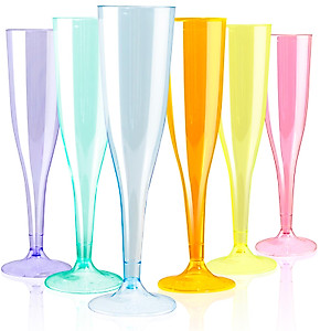 WDF 36 Pack Colorful Plastic Champagne Flutes - 7OZ Colorful Champagne Flutes Plastic, Pink, Yellow, Green, Blue, Purple, Orange Champagne Glasses 6 Pieces Each