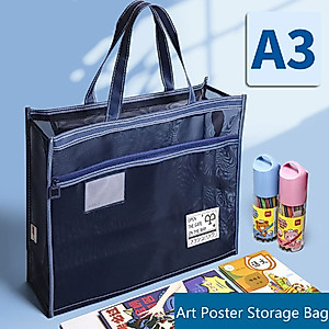 A3 Mesh Art Portfolio Bag with Handle and Zipper Holder for Artwork Portable Large Capacity Clear Art Storage Tote Bag Organizer Transparent Bag for Large Posters Painting Teaching Material Art Work
