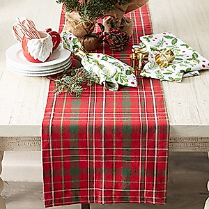 DII Holiday Dining Table Linen Collection Tartan Holly Plaid, Christmas Table Runner, 14x72, Red & Green