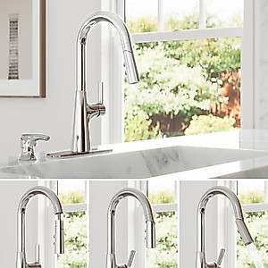 Pfister Tasso Kitchen Faucet with Pull Down Sprayer and Soap Dispenser, Single Handle, High Arc, Polished Chrome Finish, F5297TSOC
