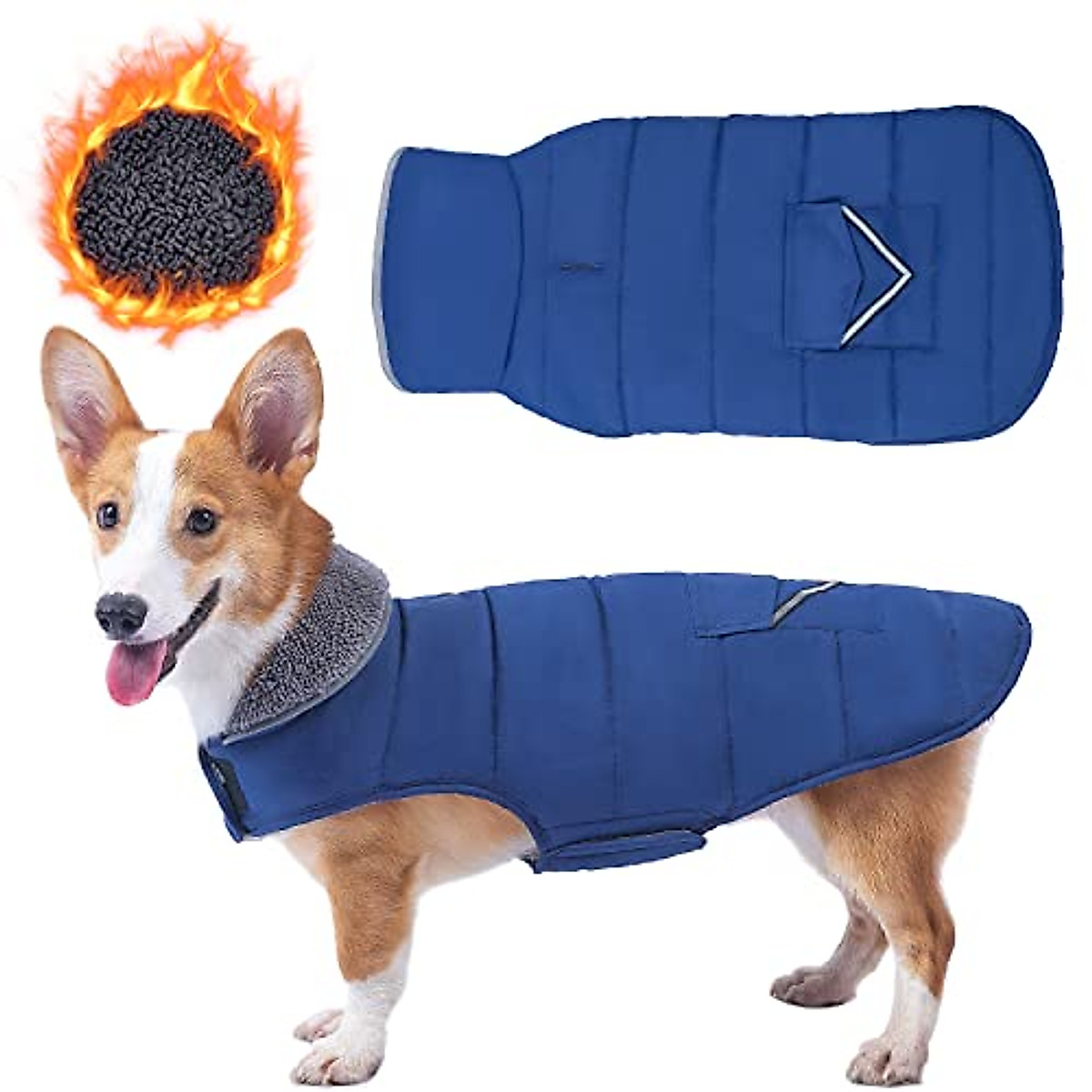 Dog Coat Winter Snow Jacket Cold Weather Warm Clothes Waterproof Windproof Vest for Medium Large Small Dogs Adjustable Blue S