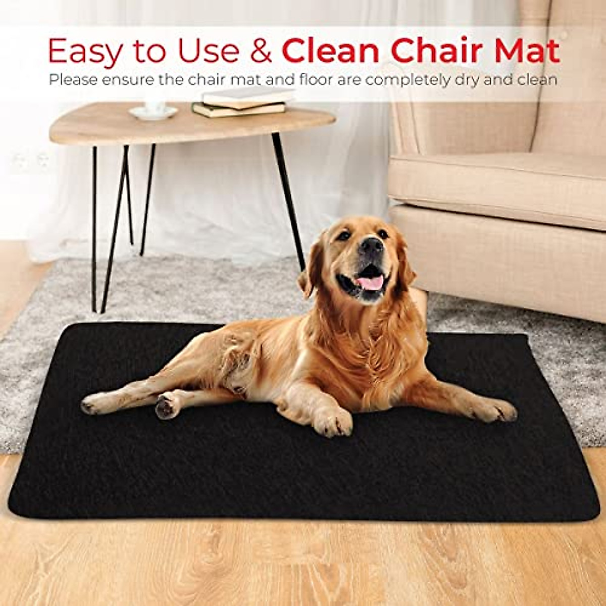 TEEPRO Office Chair Mat for Hardwood & Tile Floor, 48"x36" Computer Gaming Rolling Chair Mat, Multipurpose Low-Pile Rug, Large Anti-Slip Floor Protector for Home & Office (Black)