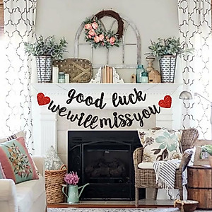 BEISHIDA Black Good Luck We Will Miss You Banner,Pre-Strung Glitter Retirement Party Sign Garland,Going Away Farewell Party Decorations, Graduation Party Supplies (No DIY）