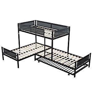 Neylory L-Shape Bunk Bed with Trundle,Triple Bunk Beds Twin Over Twin for 4 Kids,Quad Bunkbed Heavy Duty Metal Frame for Teens Children Toddler