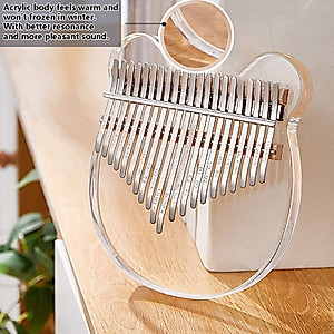 FUNLLY Kalimba Thumb Piano 21 Keys Clear, Crystal Acrylic Cute Bear Mbira Musical Instruments Kit with Engraved Notes Eva Bag Study Instruction, Gifts For Kids Adults