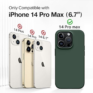 GONEZ for iPhone 14 Pro Max Case Silicone, with 2X Screen Protector + 2X Camera Lens Protector, Full Body Protective Cover, Liquid Silicone Shockproof iPhone 14 ProMax Case 6.7", Dark Green