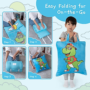 Glow in The Dark- Nap Mats for Daycare - Nap Mats for Preschool - Sleeping Mats for Kids- Dinosaur Nap Mat - Toddler Nap Mat with Pillow, Dinosaur Sleeping Bag for Kids 3-8