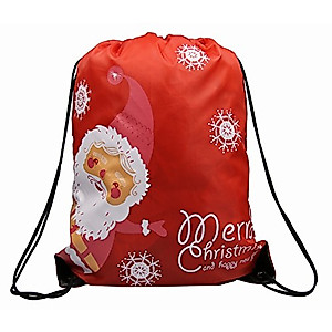 Christmas Gift Wrap Bags Drawstring Bags 5 Pack, 13.5x16.5 Inch Santa Sack Backpack for Party Favors Gifts and Candy, Reusable Personalized Best Gift for Xmas Package Storage