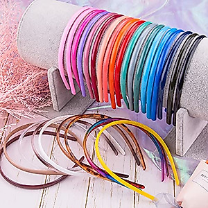 Duufin 30 Pieces Plastic Headbands, Thin Plain Plastic Headband with Teeth, Colorful Plain Headbands 0.8cm, for Girls and Women, 30 Colors