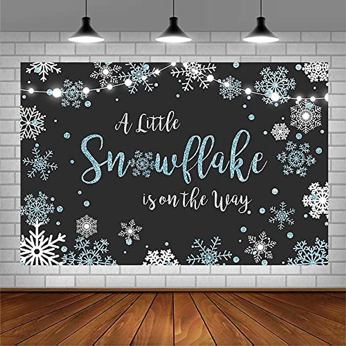 AIBIIN 7x5ft Snowflake Baby Shower Backdrop Winter Blue and Silver Snowflake Baby Shower Party Decorations Wonderland Snow Diamond Glitter Christmas Xmas Banner Photography Background Photo Props