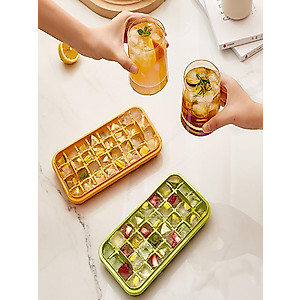 GOHOLE Ice Cube Trays for Freezer with Lid and Bin, 64 Ice Cubes, 2 Trays, Container, Lid & Ice Scoop (Green)