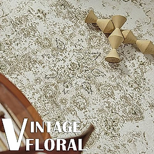 jinchan Washable Area Rug 8x10 Low Pile Living Room Vintage Rug Stain Resistant Floral Medallion Distressed Carpet Ultra-Thin Non Slip Indoor Carpet for Kitchen Bedroom Dining Room Farmhouse Taupe