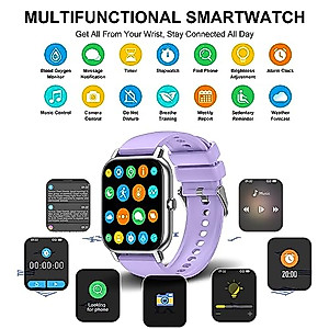 Smart Watch(Answer/Make Call), 1.85" Smartwatch for Men Women IP68 Waterproof, 100+ Sport Modes, Fitness Activity Tracker, Heart Rate Sleep Monitor, Pedometer, Smart Watches for Android iOS, Purple