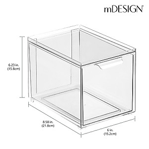 mDesign Plastic Closet Organizer Bin w/Pull Out Drawer - Slim Stackable Storage for Closet - Organization for Accessories, Bags, Totes, Small Linens, and More - Lumiere Collection - 2 Pack - Clear