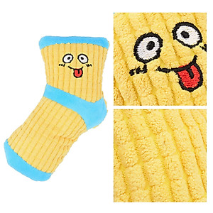 Squeaky Dog Toys, Funny Dog Toys Stuffed Plush Dog Toy, Cute Socks Dog Birthday Gift Dog Chew Toys Pet Toys for Small Medium Dogs(Blue Yellow)