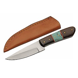 SZCO Supplies 8" Turquoise Resin/Wood Handled Outdoor Hunting Knife With Leather Sheath