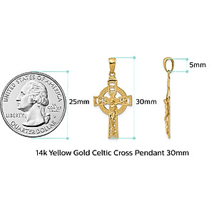 Solid 14k Yellow Gold Celtic Knot Irish Claddagh Cross Pendant Crucifix Charm - 30mm x 18mm - Jewelry Gifts For Women Wife Mom Gifts For Men Husband Dad
