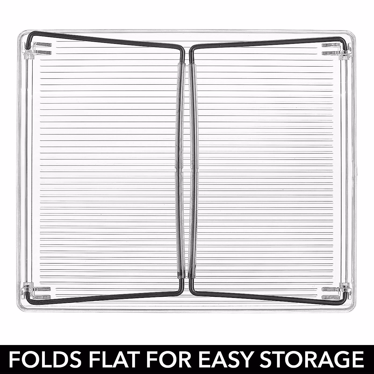 mDesign Metal Stacking Storage Organization for Kitchen Cabinet Shelves in Pantry, Cupboard, Fridge/Freezer - Organizer Stand for Plates, Bowls, Mugs, Ligne Collection, 4 Pack, Clear/Matte Black