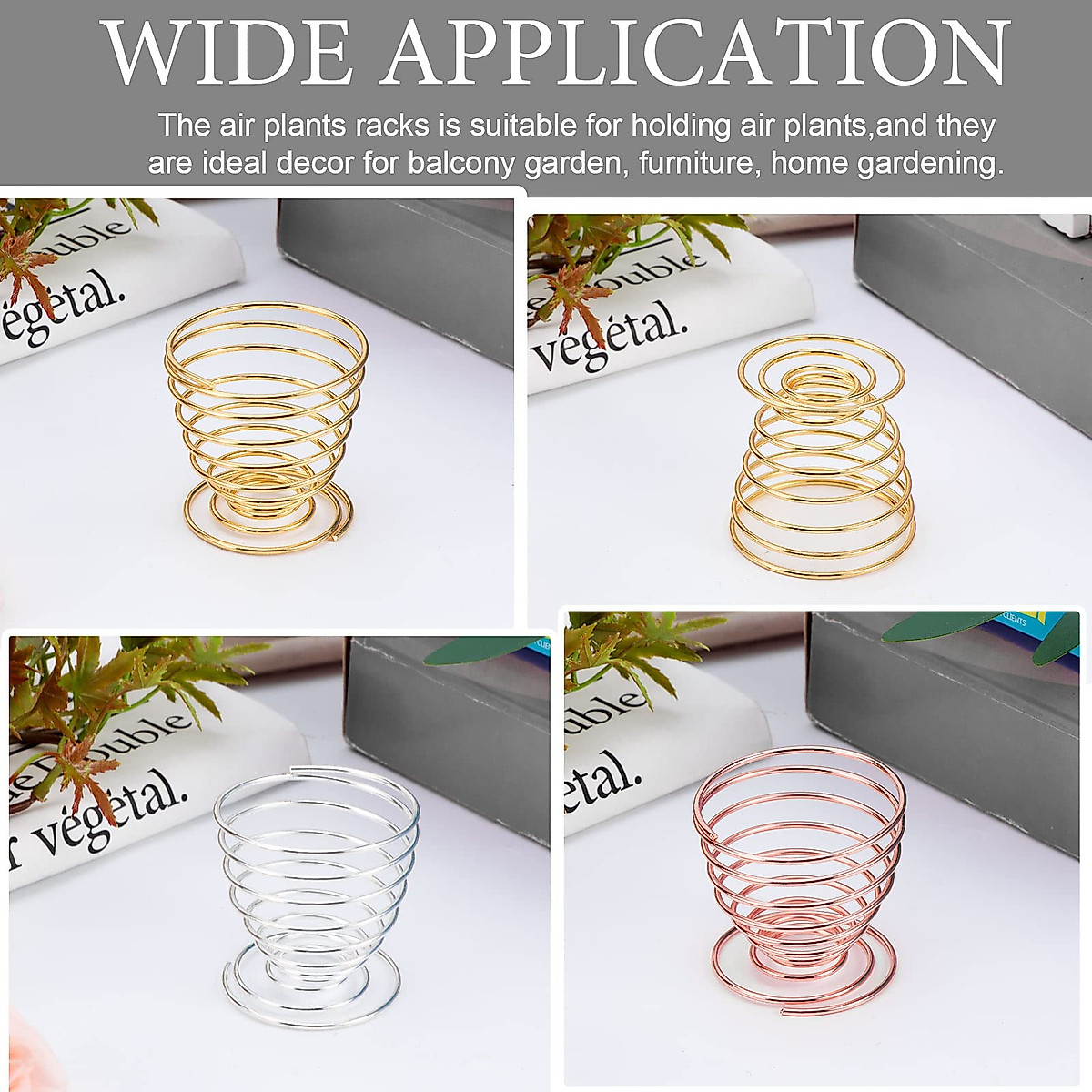 6pcs/Pack Air Plant Holders,Wire Metal Plants Stand Planter Shelves,Airplant Container Tillandsia Holder,Geometric Tabletop Decor for Home Office(Rose Gold+Gold+Silver)