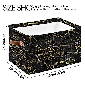 ALAZA Black Gold Marble Foldable Storage Box Storage Basket Organizer Bins with Handles for Shelf Closet Living Room Bedroom Home Office 2 Pack
