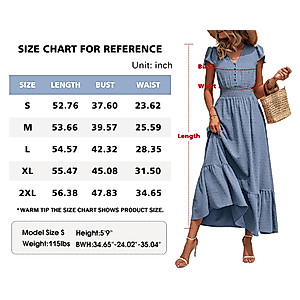 PRETTYGARDEN Womens 2024 Spring Swiss Dot Maxi Dress Short Sleeve V Neck Smocked Waist Ruffle Tiered Flowy Long Party Dresses(Grey Blue, Medium)