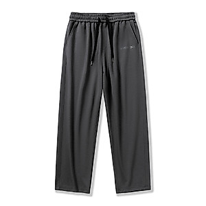 HHZ Men's Cotton Casual Loose Fit Sweatpants Yoga Baggy Sweats Open Bottom Sweatpants Lounge Jogging Gym Workout Pants Wide Leg Sweatpant(Y001Grey,38)