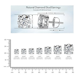 Natural Real 1/4 Carat (Color I-J) TW 14k White Gold Diamond Studs Earrings with Push Backs. Clarity - I1/I2 - Eye Clean, 14K Gold Round-Cut Diamond Stud Earrings