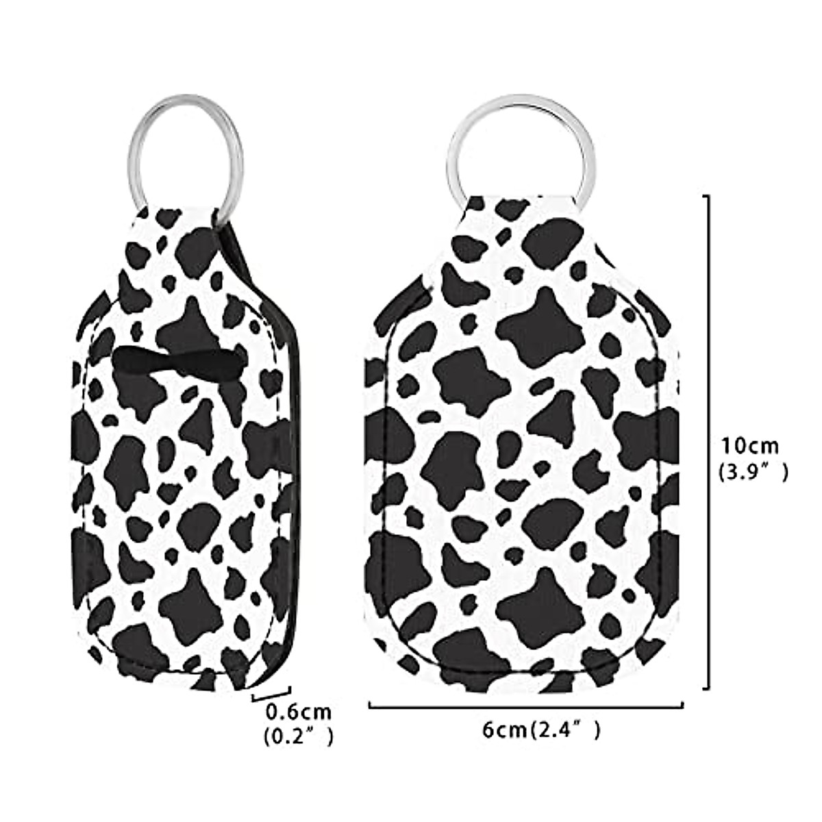Youngerbaby Lovely Cow Print Travel Size Hand Sanitizer Holder Keyring Girls Keychains with Metal Ring