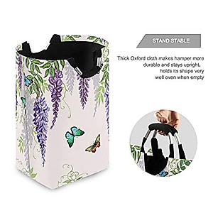 OTVEE Tropical Purple Flowers Butterfly Kids Laundry Basket Folding Laundry Hamper Organizer for Clothes Toy Book Storage