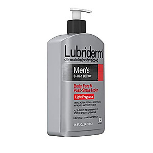 Lubriderm Men's 3-In-1 Lotion Enriched with Aloe for Body and Face, Non-Greasy Soothing Post Shave Moisturizer with Light Fragrance For Replenished, and Healthy-Looking Skin, 16 fl. oz