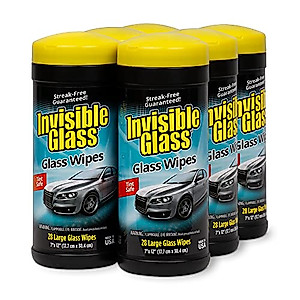 Invisible Glass 90166-6PK Lint-Free and Ammonia-Free Large Glass Cleaning Wipes are Tint Safe Enjoy Streak Free Windows, Mirrors, and Glass for Home and Auto, Pack of 6