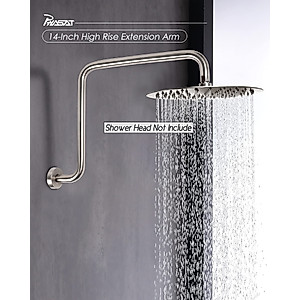 PHASAT S Shaped Shower Arm, 16.65 Inches High Rise Shower Arm with Flange,Shower Head Extension Arm Replacement,Shower Arm Extension Brushed Nickel,PU9L02