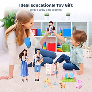 Pregnant Doll with Baby in Tummy, Family Dolls Set, Educational Welcome Baby Toys with 10 Family Members